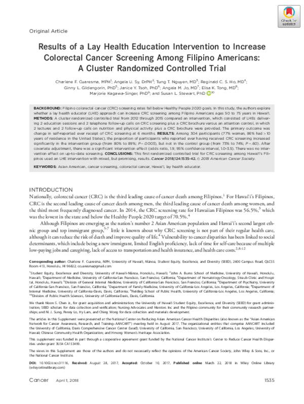 (PDF) Enhancing Colorectal Cancer Screening in Filipinos