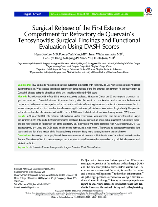 (PDF) Surgical Release of the First Extensor Compartment for Refractory ...