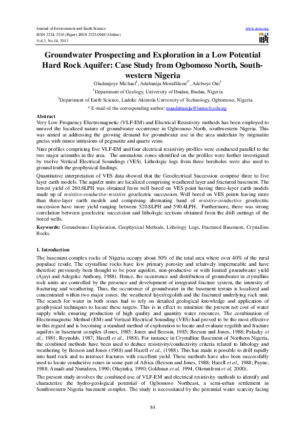 (PDF) Groundwater Prospecting and Exploration in a Low Potential Hard Rock Aquifer: Case Study ...