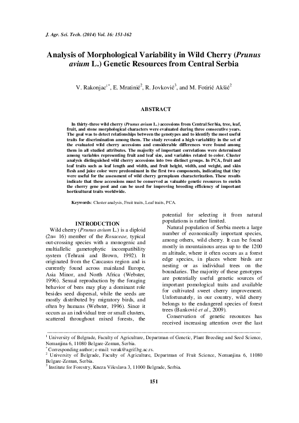 (PDF) Analysis of Morphological Variability in Wild Cherry (Prunus avium L.) Genetic Resources ...