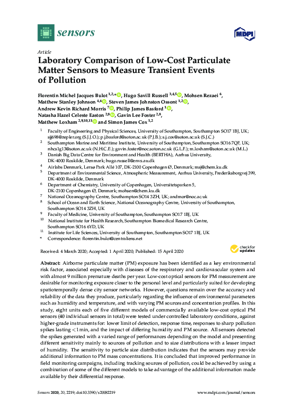 (PDF) Laboratory Comparison of Low-Cost Particulate Matter Sensors to Measure Transient Events ...