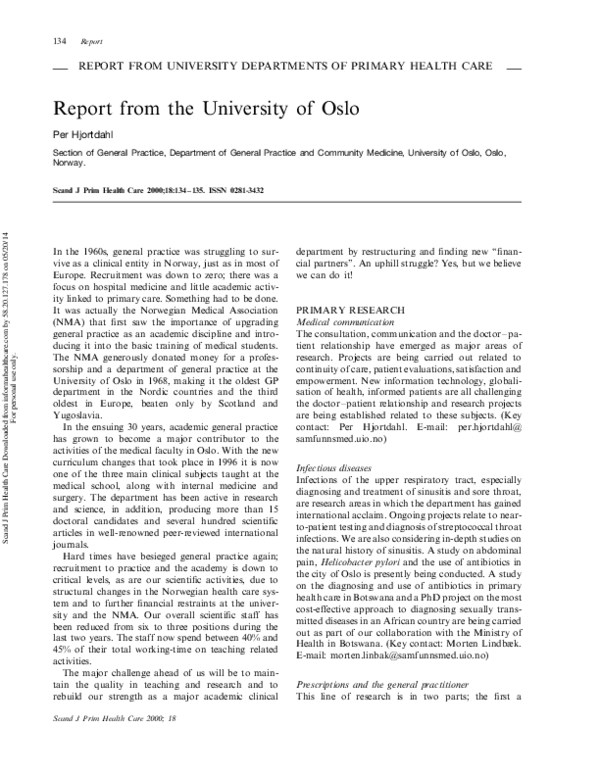 (PDF) Report from the University of Oslo