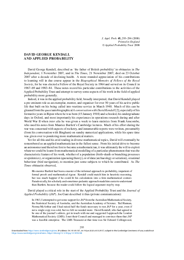 (PDF) David George Kendall and applied probability