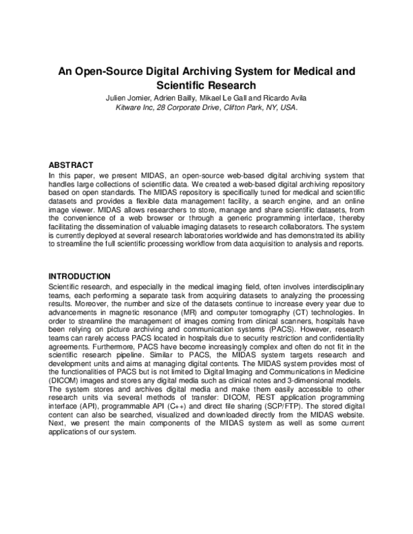 (PDF) An open-source digital archiving system for medical and ...