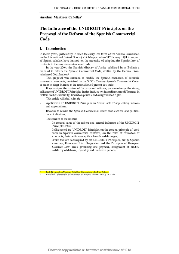 (PDF) The Influence of UNIDROIT Principles on the Proposal of the ...