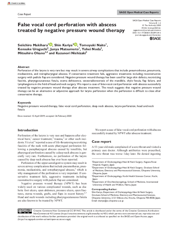 (PDF) False vocal cord perforation with abscess treated by negative ...