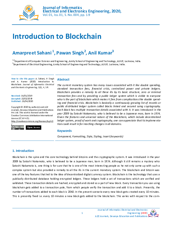 (PDF) Introduction to Blockchain