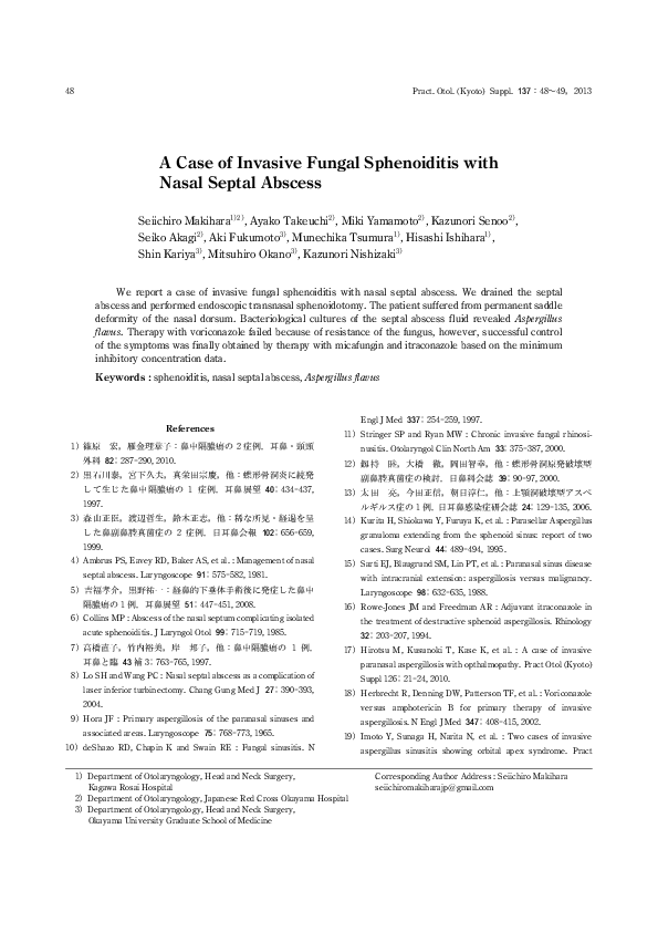 (PDF) A Case of Invasive Fungal Sphenoiditis with Nasal Septal Abscess