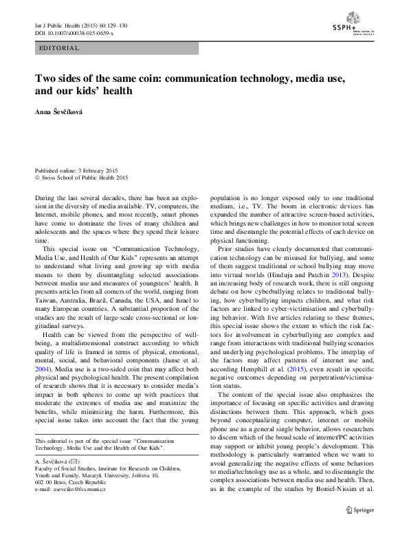 (PDF) Two sides of the same coin: communication technology, media use ...