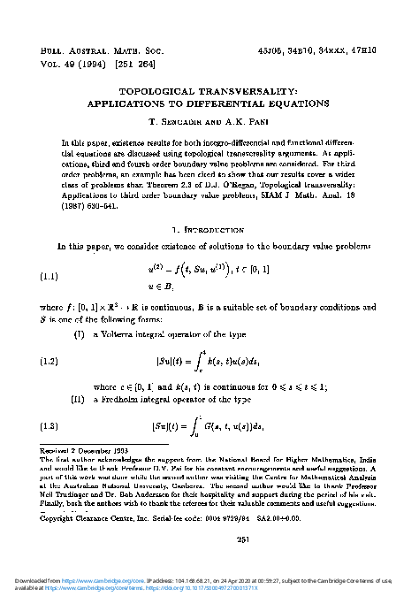 (PDF) Topological transversality: applications to differential equations