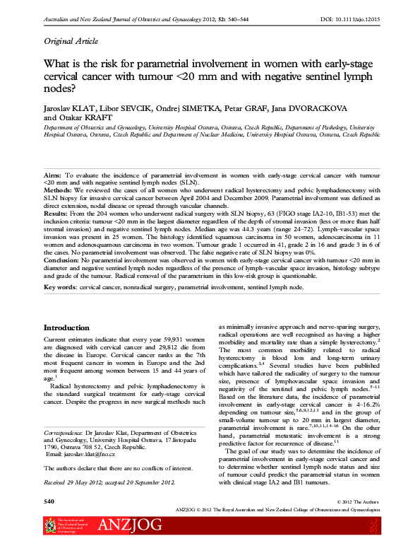 (PDF) What is the risk for parametrial involvement in women with early ...