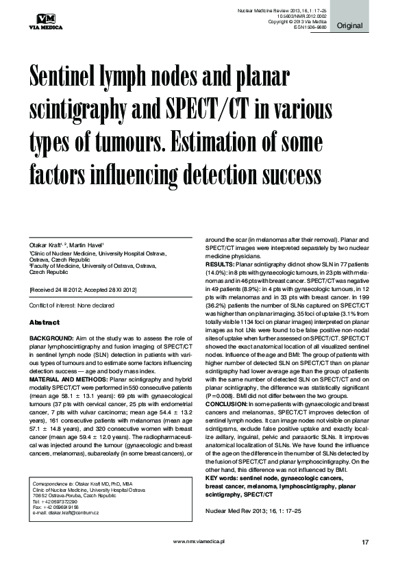 (PDF) Sentinel lymph nodes and planar scintigraphy and SPECT/CT in various types of tumours ...