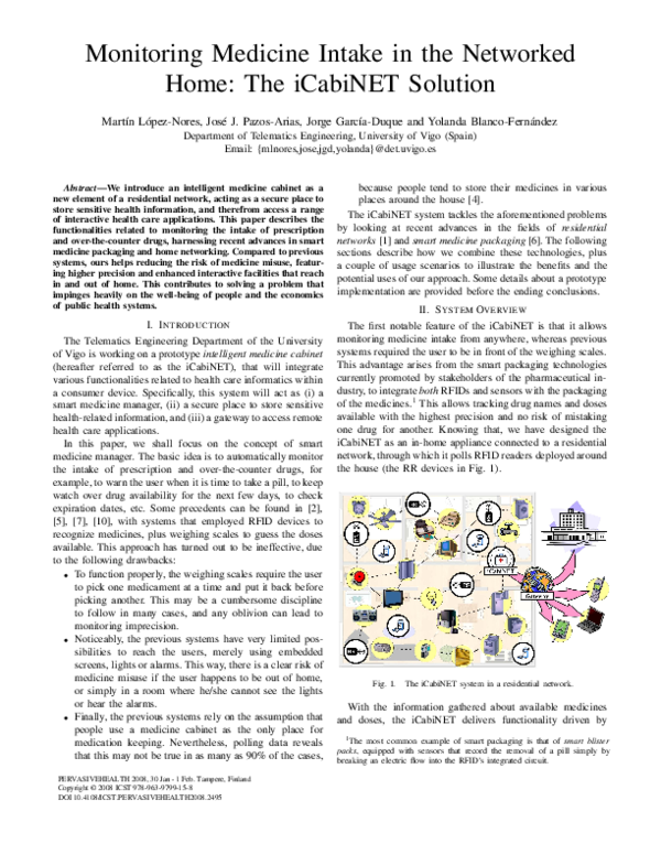 (PDF) Monitoring Medicine Intake in the Networked Home: The iCabiNET ...