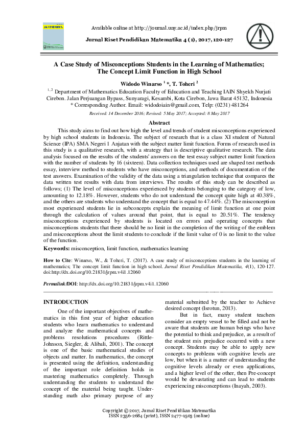 (PDF) A case study of misconceptions students in the learning of mathematics; The concept limit ...