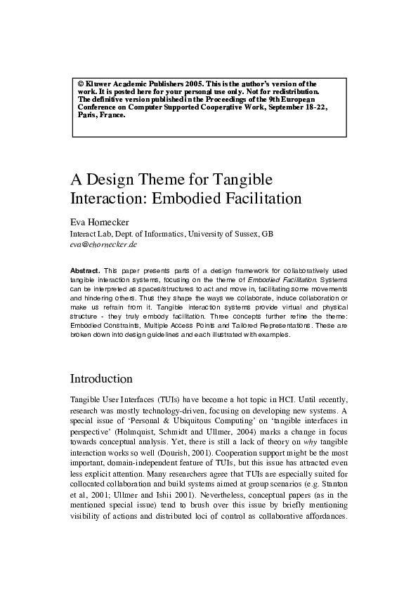 (PDF) A Design Theme for Tangible Interaction: Embodied Facilitation.