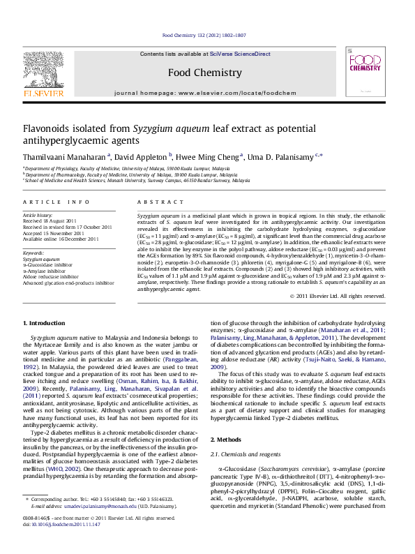 (PDF) Flavonoids isolated from Syzygium aqueum leaf extract as ...