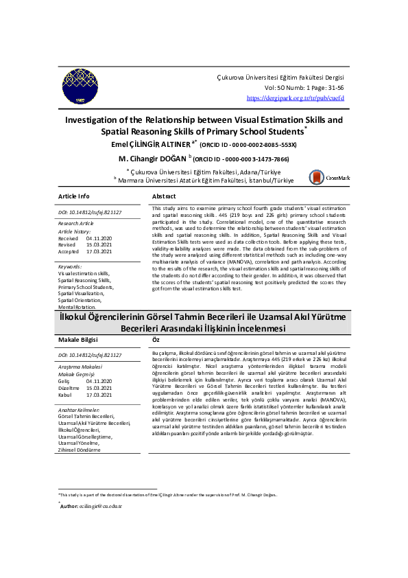 (PDF) Investigation of the Relationship between Visual Estimation Skills and Spatial Reasoning ...