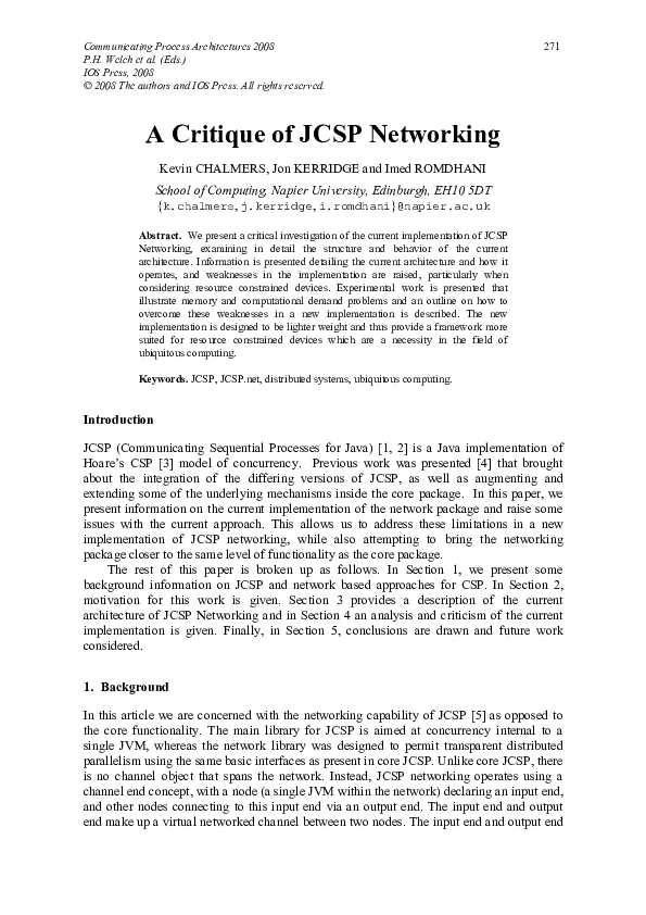 (PDF) Mobile Agents and Processes using Communicating Process Architectures