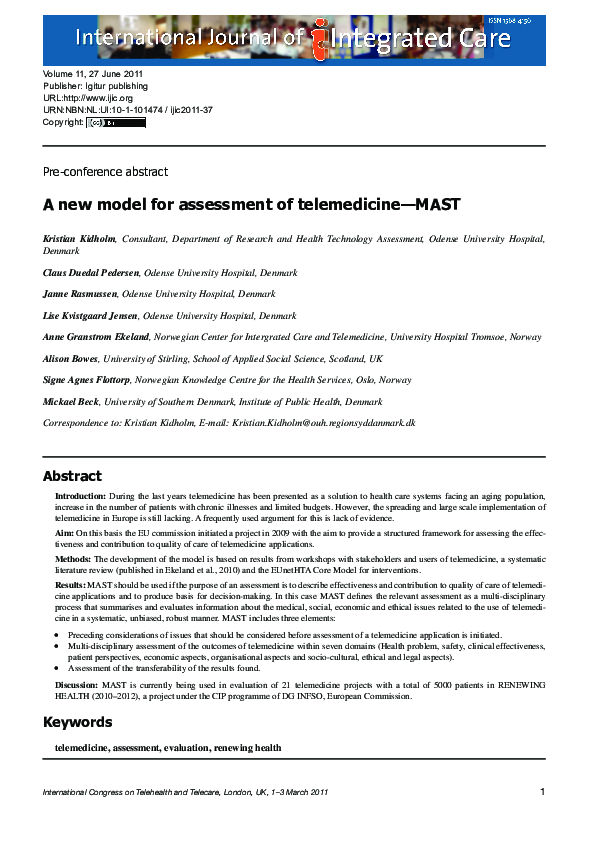 (PDF) A new model for assessment of telemedicine—MAST