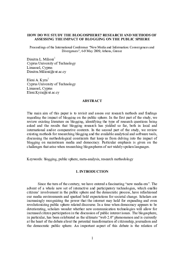 (PDF) How do we study the blogosphere? Research and methods of ...