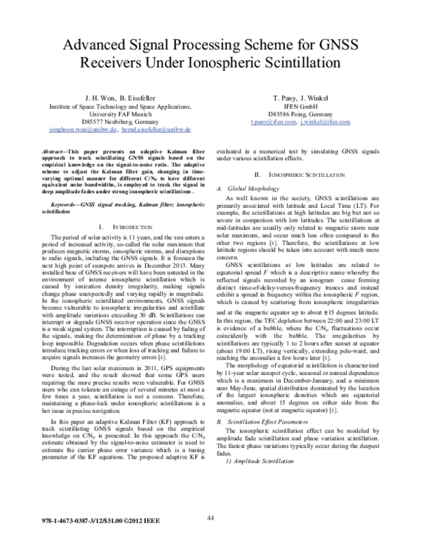 (PDF) Advanced signal processing scheme for GNSS receivers under ionospheric scintillation