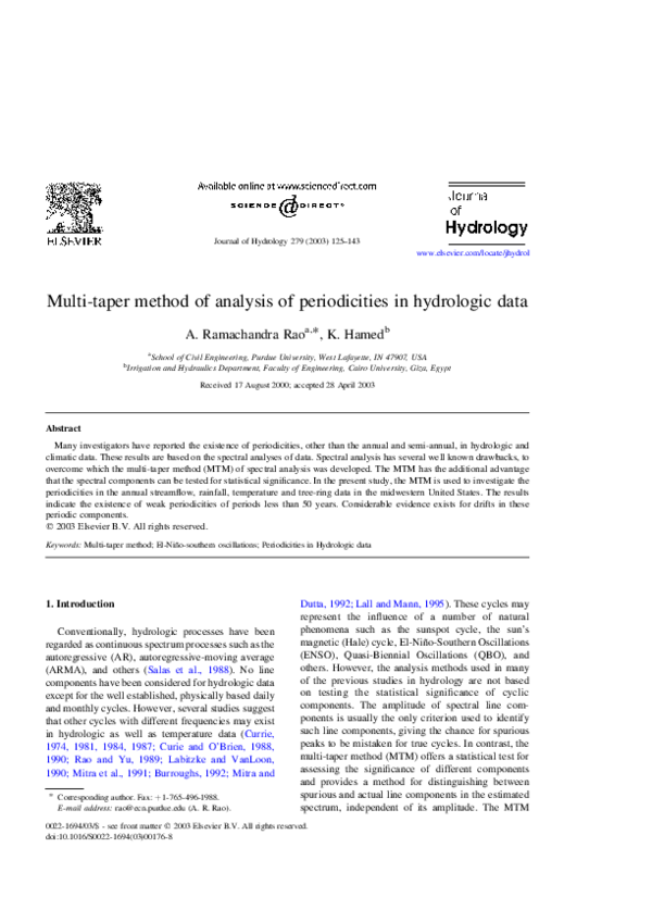(PDF) Multi-taper method of analysis of periodicities in hydrologic data