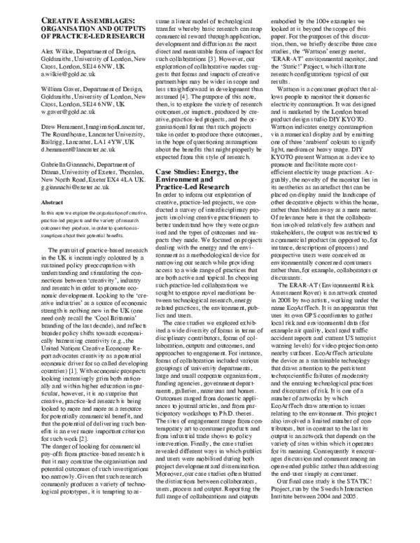 (PDF) Creative Assemblages: Organisation and Outputs of Practice-Led Research