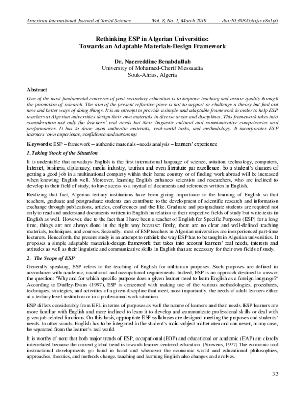 (PDF) Rethinking ESP in Algerian Universities: Towards an Adaptable ...