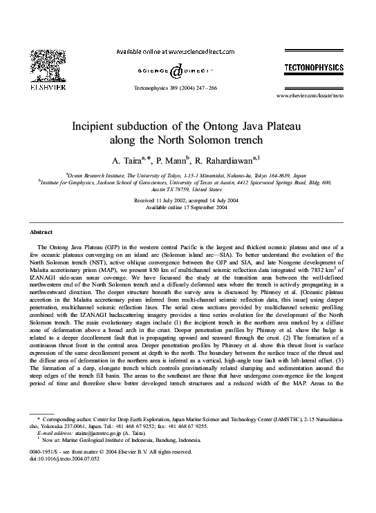 (PDF) Incipient subduction of the Ontong Java Plateau along the North ...