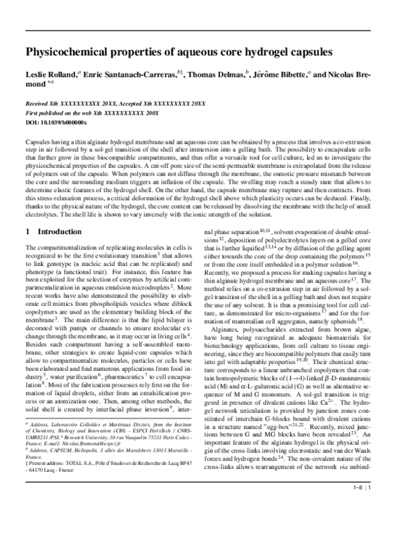 (PDF) Physicochemical properties of aqueous core hydrogel capsules