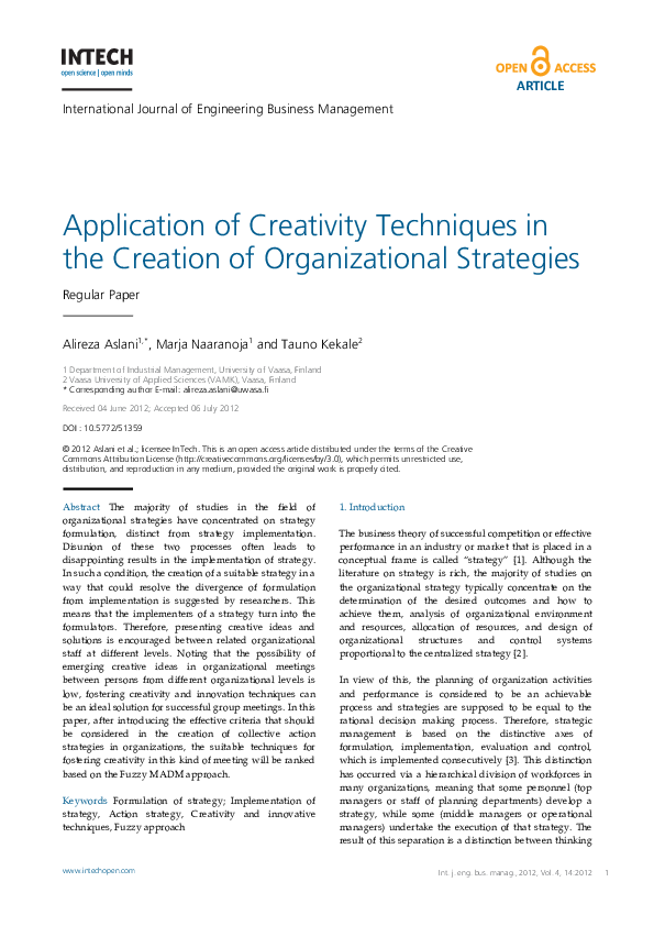 (PDF) Application of Creativity Techniques in the Creation of ...