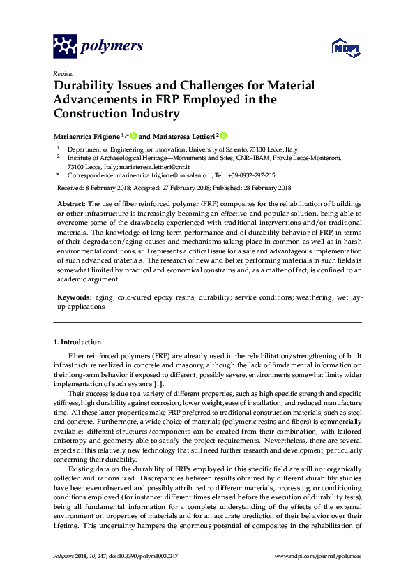 (PDF) Durability Issues and Challenges for Material Advancements in FRP ...