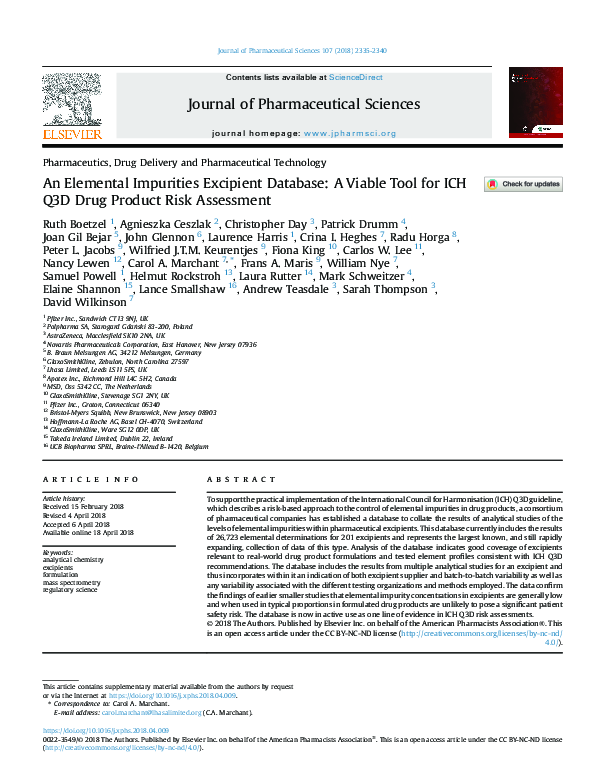 (PDF) An Elemental Impurities Excipient Database: A Viable Tool for ICH ...