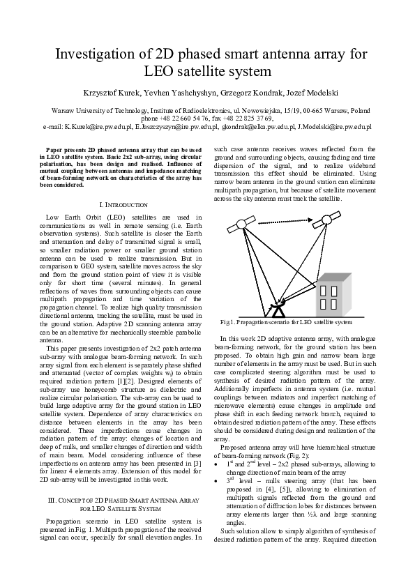 (PDF) Investigation of 2D Phased Smart Antenna Array for LEO Satellite System