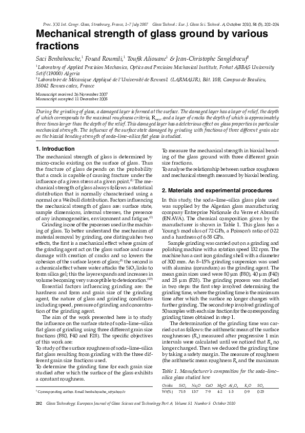 (PDF) Mechanical Strength of Glass Ground by Different Fractions