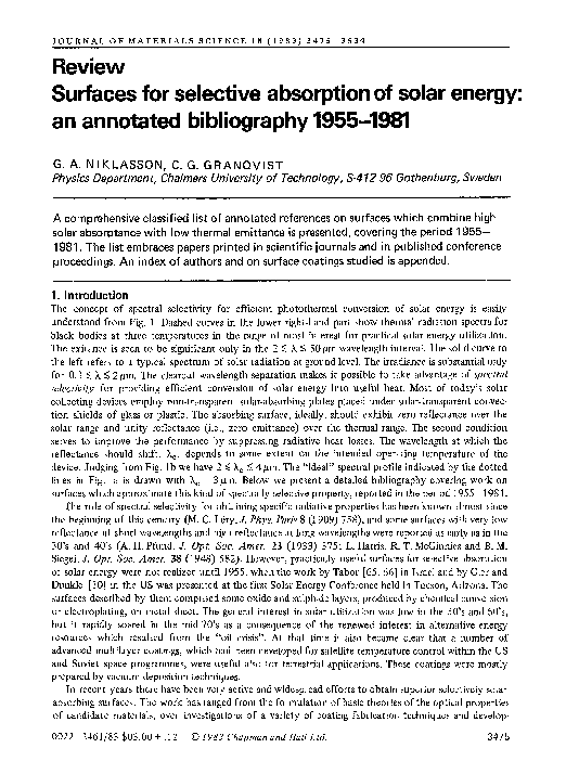 (PDF) Surfaces for selective absorption of solar energy: an annotated ...