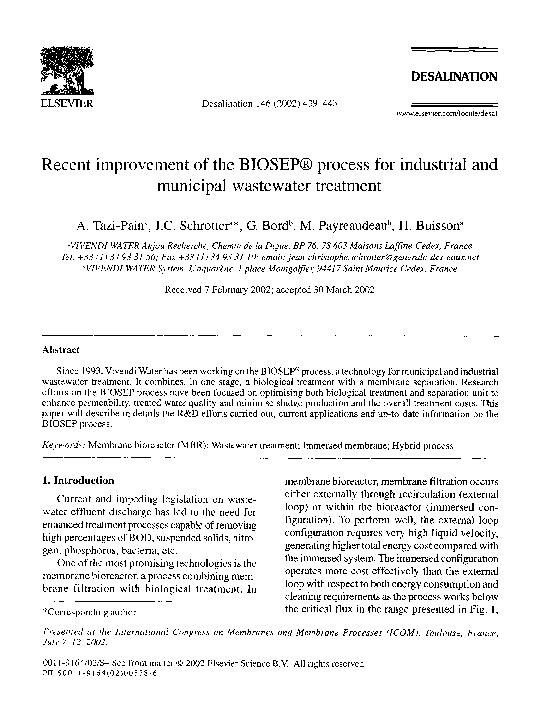 (PDF) Recent improvement of the BIOSEP® process for industrial and ...