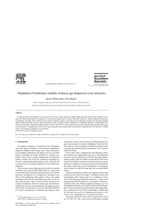 (PDF) Validation of turbulence models in heavy gas dispersion over ...