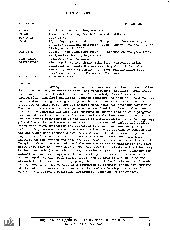 (PDF) Programme Planning for Infants and Toddlers