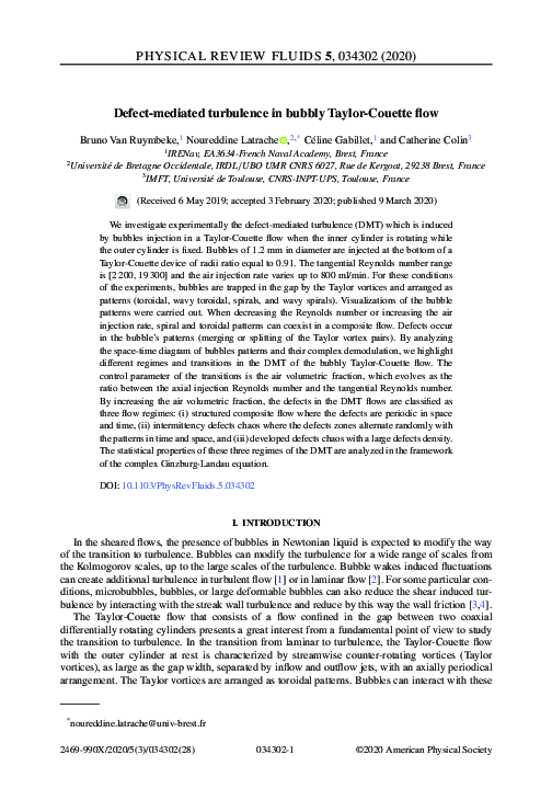 (PDF) Defect-mediated turbulence in bubbly Taylor-Couette flow