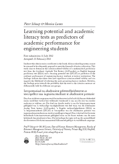 (PDF) Learning potential and academic literacy tests as predictors of ...