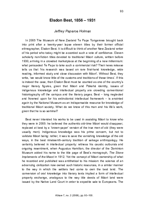 (PDF) Elsdon Best, 1856–1931