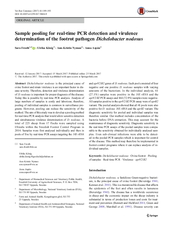 (PDF) Sample pooling for real-time PCR detection and virulence ...