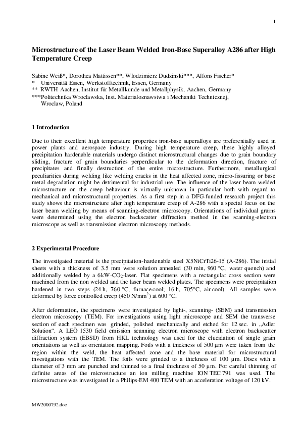 (PDF) Microstructure of Laser-Beam-Welded Iron-Based Superalloy A286 ...