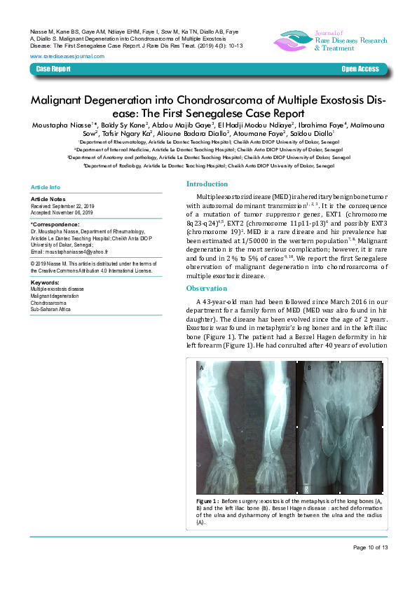 (PDF) Malignant Degeneration into Chondrosarcoma of Multiple Exostosis ...