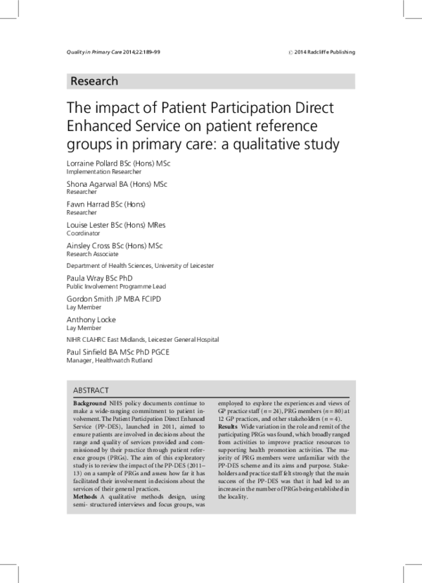 (PDF) The impact of Patient Participation Direct Enhanced Service on patient reference groups in ...