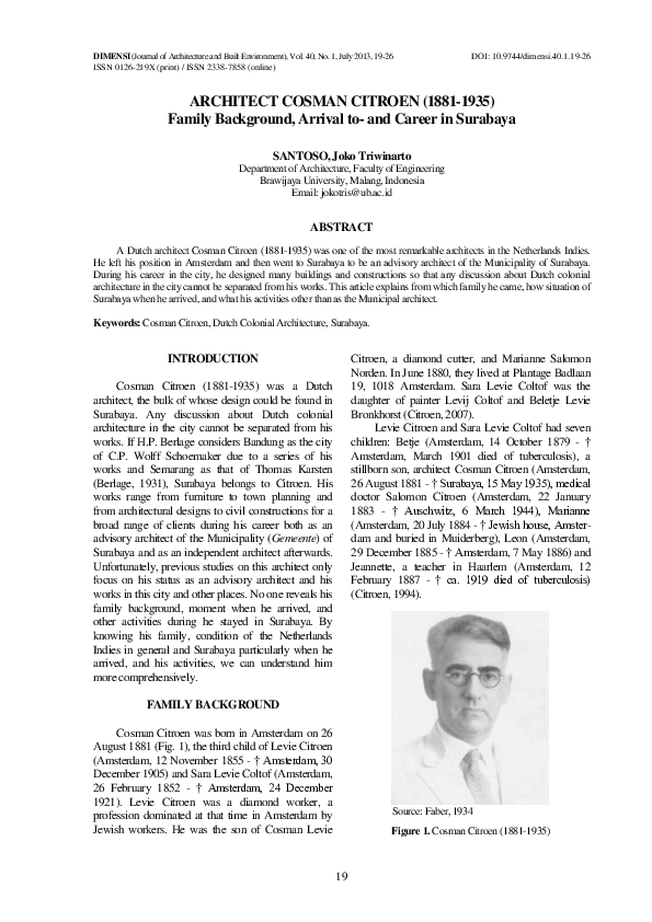 (PDF) ARCHITECT COSMAN CITROEN (1881-1935) Family Background, Arrival ...