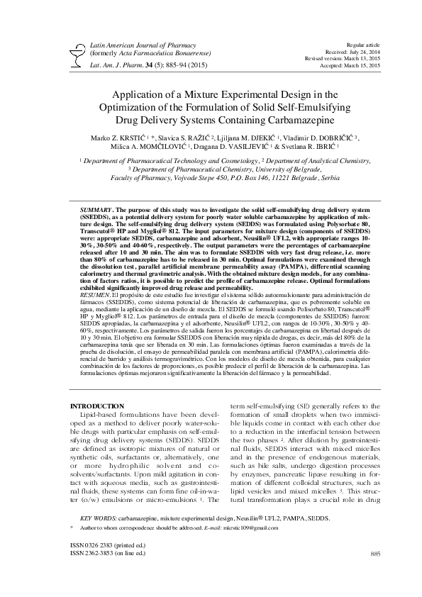 (PDF) Application of a Mixture Experimental Design in the Optimization of the Formulation of ...