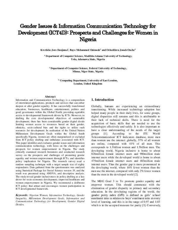 (PDF) Gender Issues & Information Communication Technology for ...