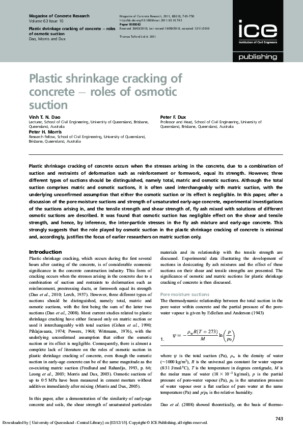 (PDF) Plastic shrinkage cracking of concrete - Roles of osmotic suction